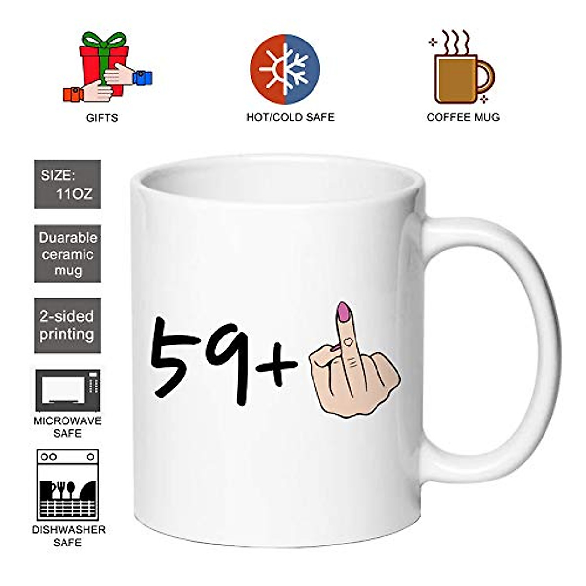 I Am 59 Plus 1 Middle Finger Equals 60 Birthday Coffee Mugs - Novelty Ceramic Coffee Mug Tea Cup White 60th Birthday Gifts for Women Gift Ideas
