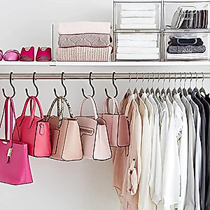 Purse Hanger for Closet 10 Pack, Metal S Hook Hooks for Hanging Purses, Handbags, Backpacks, Belts, Scraves, Hats, Clothes - Black S Hook, Hook for Pots and Pans