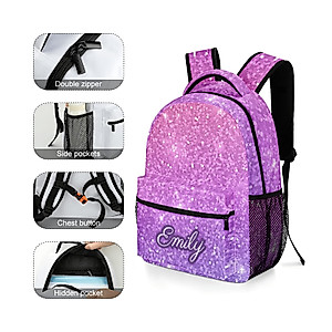 NZOOHY Pink Violet Glitter Custom Kids Backpack 16.5 Inch for Boy Girl, Personalized Waterproof Child School Travel Bag with Name, 16.5 inch X 12.2 inch X 5.9 inch