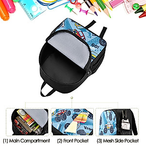 Naanle Kids Backpack for Girls Boys Monster Truck Cars Backpacks Bag Baby Rucksack for Kindergarten Elementary School