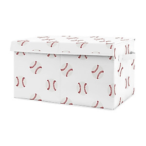 Sweet Jojo Designs Red and White Sports Boy Baby Nursery or Kids Room Small Fabric Toy Bin Storage Box Chest for Baseball Patch Collection