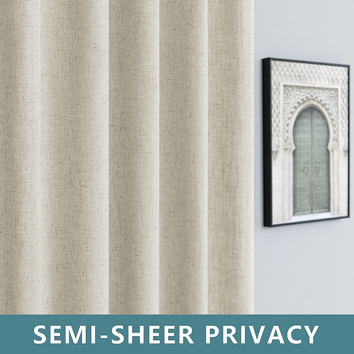 KOUFALL Beige Curtains 45 Inch Length for Farmhouse Kitchen,Rustic Country Burlap Sheer Cotton Curtains for Cafe,Tan