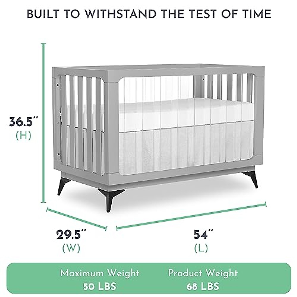 Evolur Acrylic Millennium 4-in-1 Convertible Crib I Modern Full Size Crib I Baby Crib I Easily Coverts to Toddler Bed & Dayday I Adjustable Mattress Support Base I Acrylic Slats I in Pebble Grey