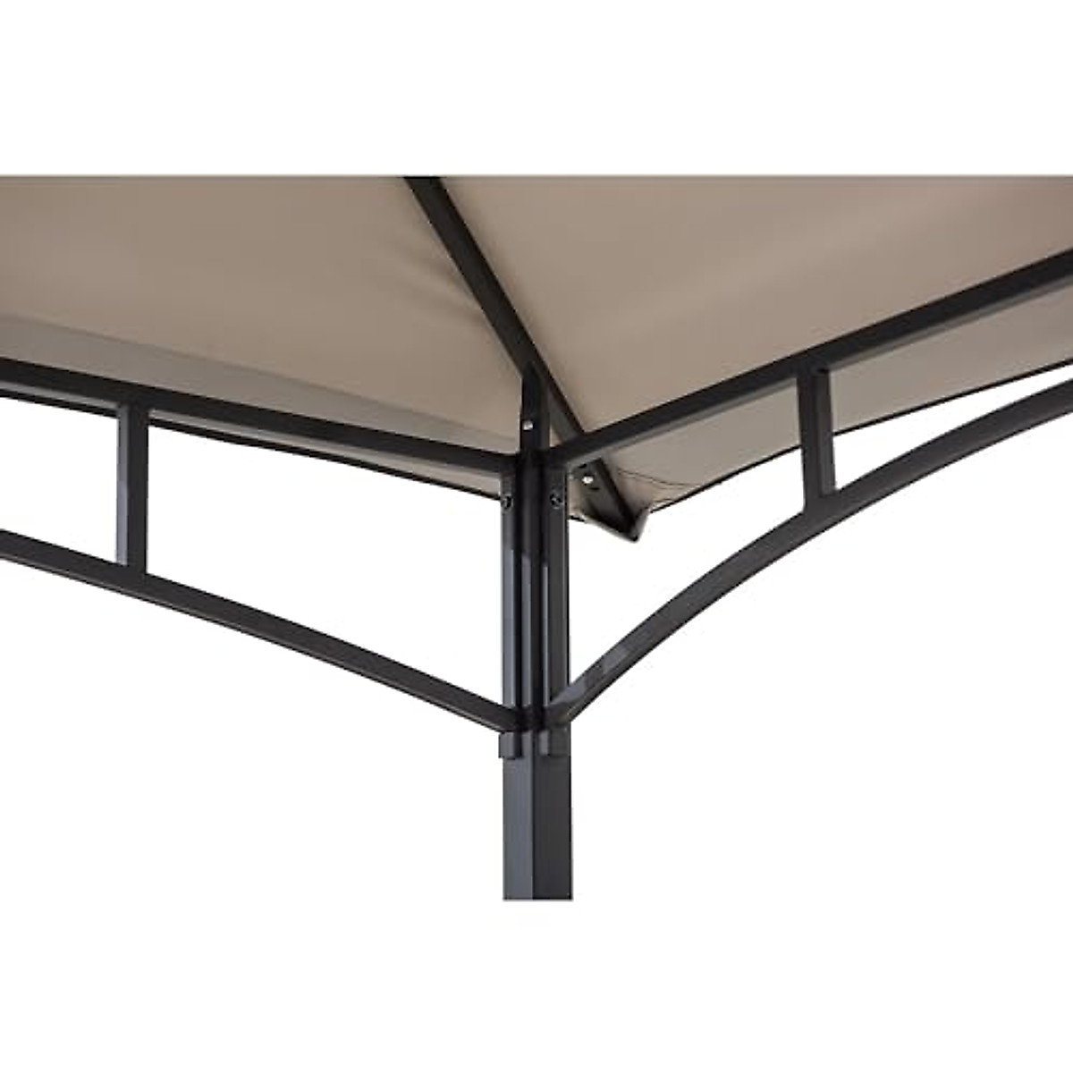 Sunjoy 5 x 8 ft Grill Gazebo with Double Tiered Canopy Roof, Black Steel Frame Grill Gazebo for Outdoor, Patio, Garden, and Backyard Activities, Tan and Brown