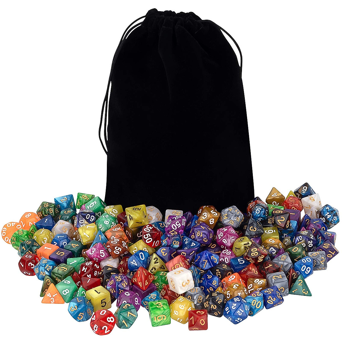 DND Double-Colors Polyhedron Dice Set for Dungeons and Dragons D&D RPG MTG Table Games D4 D6 D8 D10 D% D12 D20 25 Colors Dice with 1 Large Flannel Bag, 25 x 7 (175 Pieces)