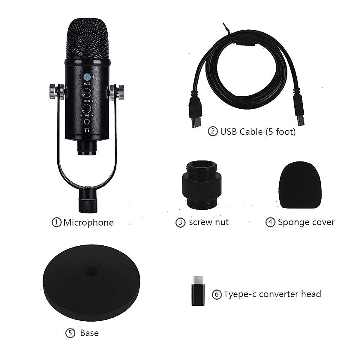 USB Microphone, Condenser Computer Microphone for Streaming, Gaming, YouTube Recording, Plug and Play,Headphone Output and Volume Control,Quick Mute Button,Compatible with Laptop, Phone (Black)
