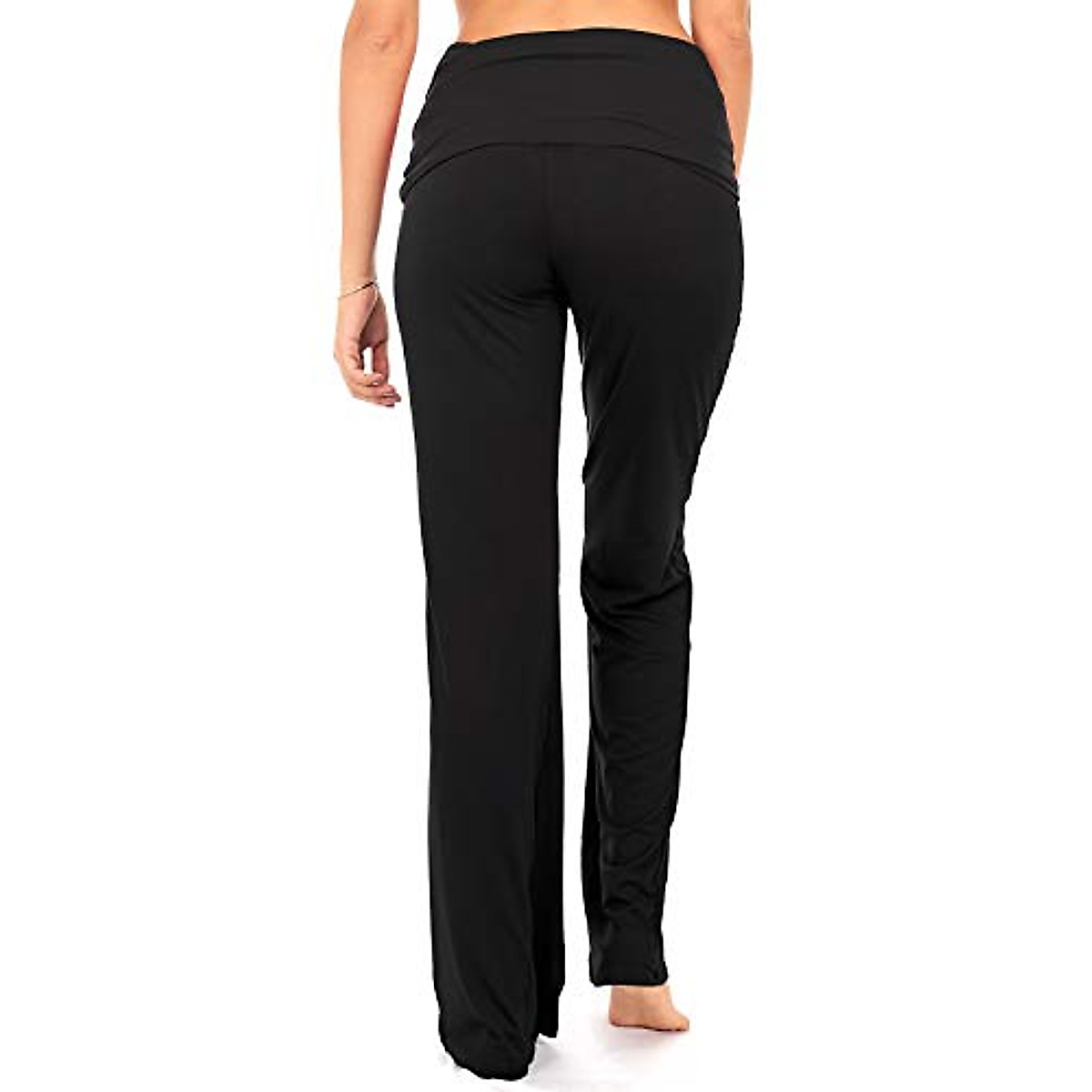 DEAR SPARKLE Fold Over Yoga Stretch Pants for Women | High Waist Bootleg Loungewear Pant + Plus Size (P8) (Black, 2X-Large)