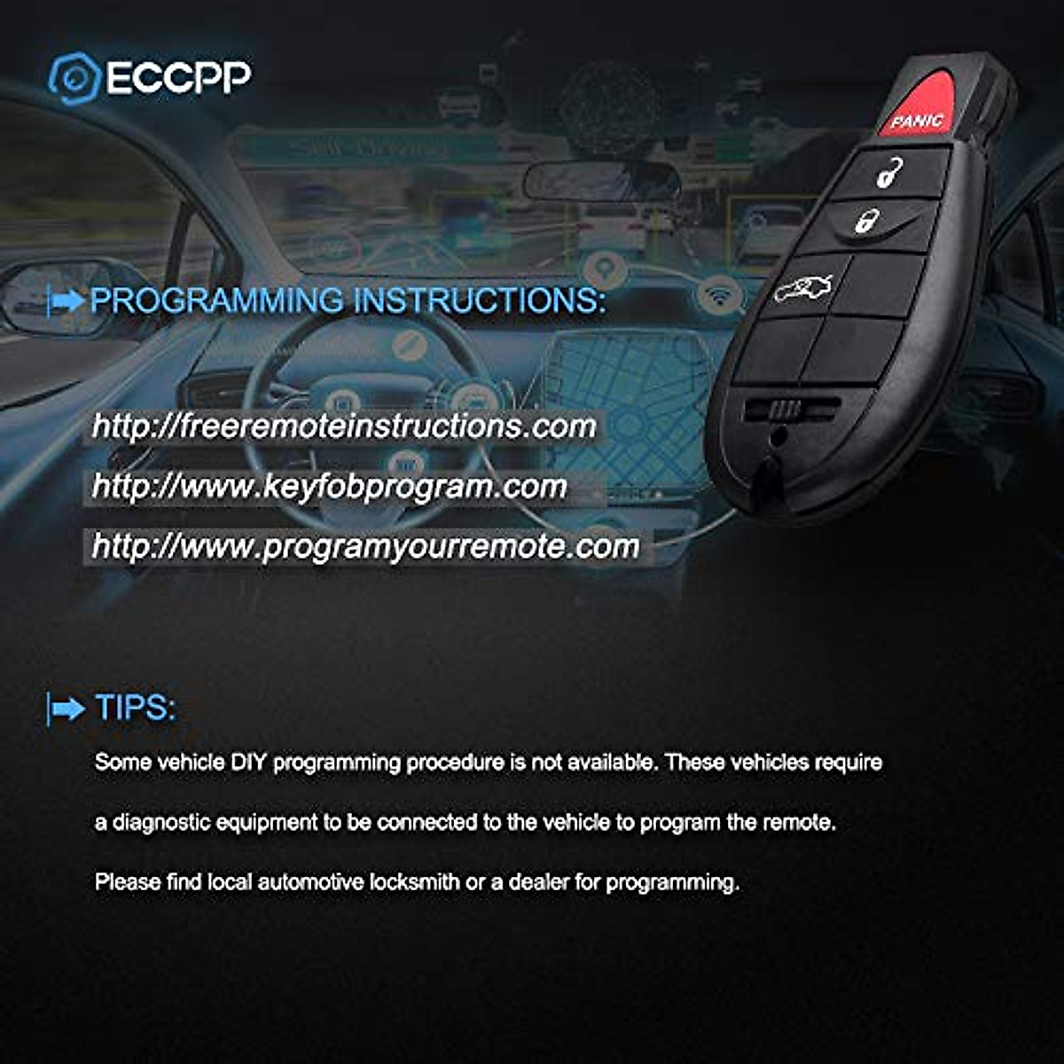 ECCPP Uncut Ignition Key Fob 4 Buttons 433MHz Key Remote fit for Antitheft Keyless Entry Systems 2012 for Dodge Key Remote M3N5WY783X (Pack of 1)