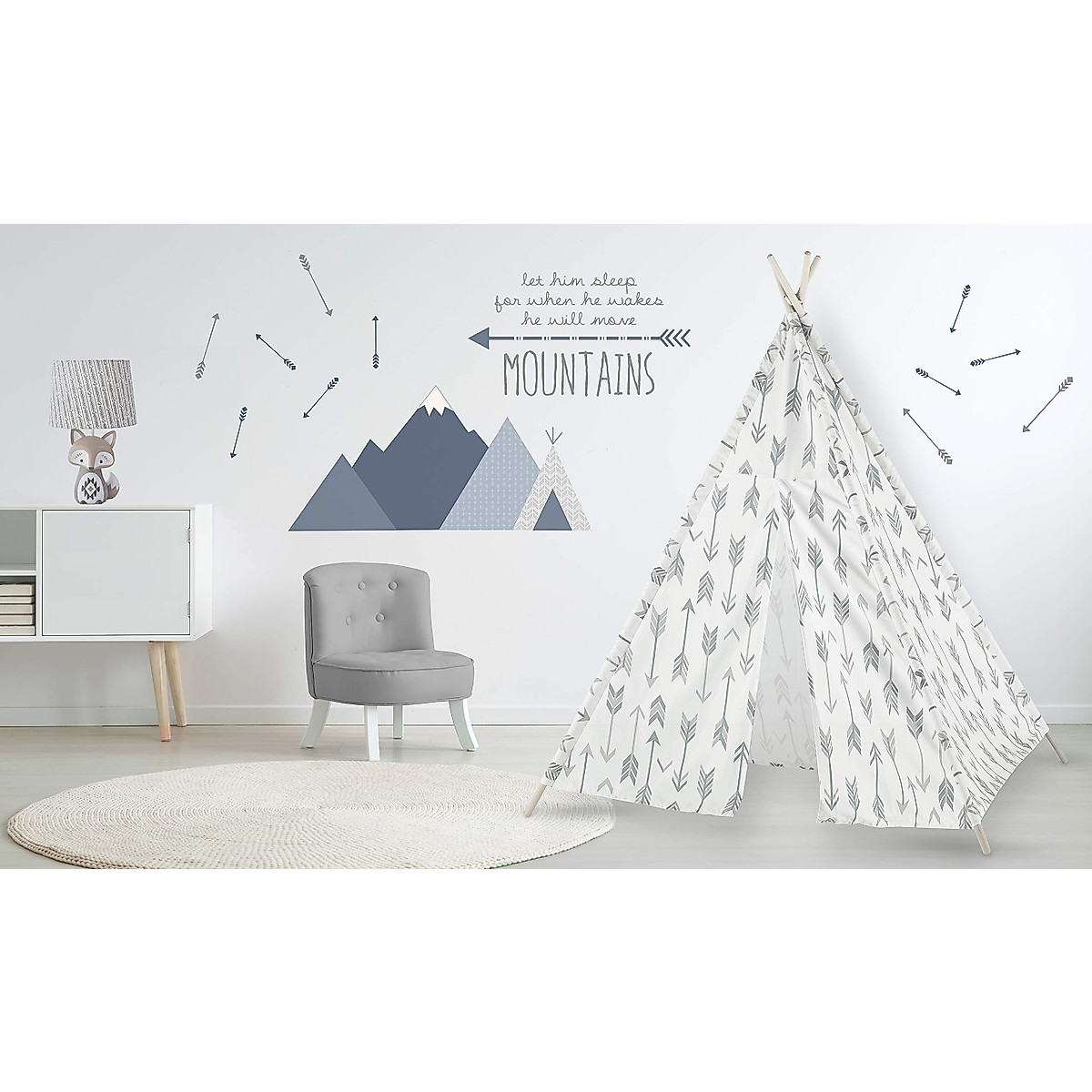Levtex Baby - Trail Mix Resuable Wall Decal - Mountains, Arrows and a Phrase - Blue, Grey and Navy - Nursery Accessories - Size: 19 x 35.5 in.