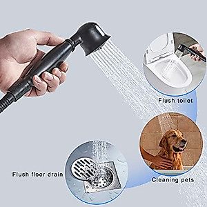 Senlesen Matte Black Bathroom Single Handle Freestanding Bathtub Faucet Floor Mounted Waterfall Tub Filler with Hand Shower Set