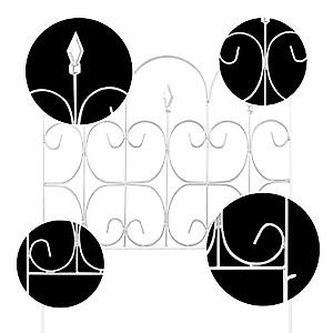 Amagabeli 5 Panel Decorative White Garden Fence 10ft(L) x32in(H) Total Animal Barrier for Dog Coated Metal Rustproof Iron Wire Border Folding Patio Garden Fencing Flower Bed Section Edging ET302