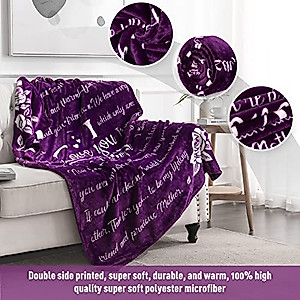Jekeno I Love You Mom Gift Blanket, Double Sided Printed Throw Birthday Gifts for Women Unique Mom Gifts from Daughter or Son for Birthday, Mothers Day, Christmas, Warm Soft 50"x60" (Purple)