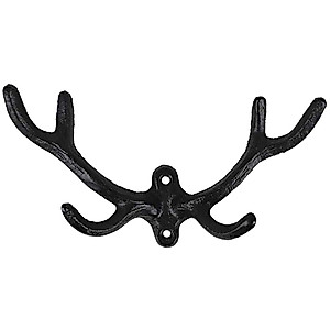 30GO 2 Pack Durable Deer Antler Wall Hooks | Versatile Antler Decorative Hanger w/Screws | Multi-Purpose Rustic Farmhouse Style Home Decor for Coats, Hats, Scarves, Keys (2, Black)