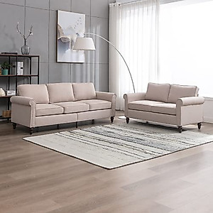 BALUS Soft Couches Set for Living Room, 2 Piece Modular Loveseat Sofa with 5.9" Thicken Cushion, Including Three Seat Sofa, Loveseat for Apartment Furniture Set, Beige