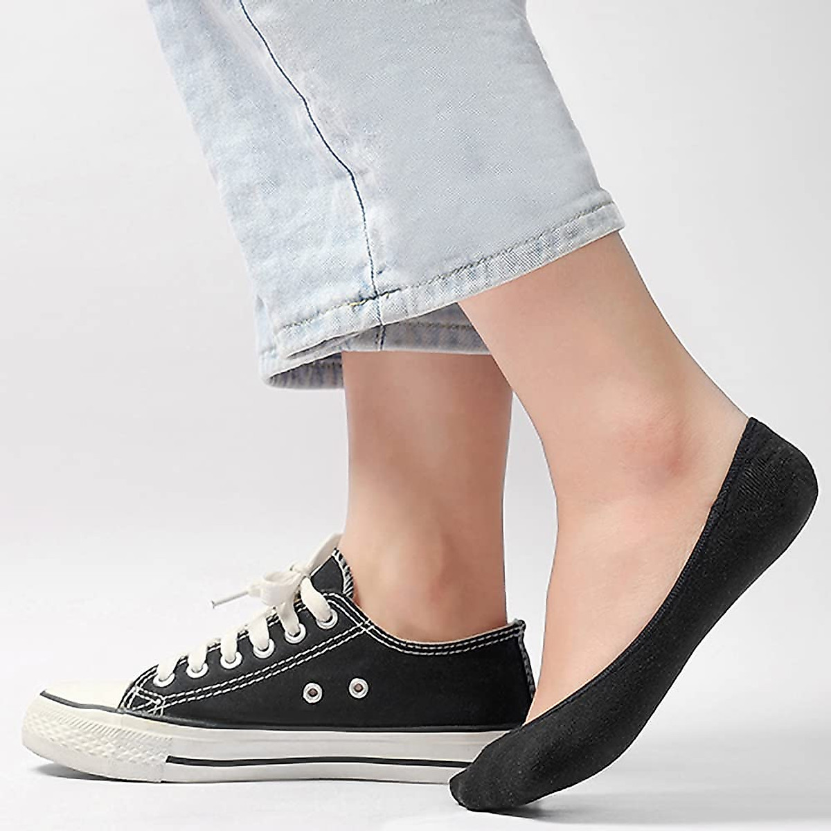 Toes Home No Show Socks Womens, Ultra Low Cut Liners Non Slip Footies for Flats Hidden Invisible Boat Summer Black 5 Pairs