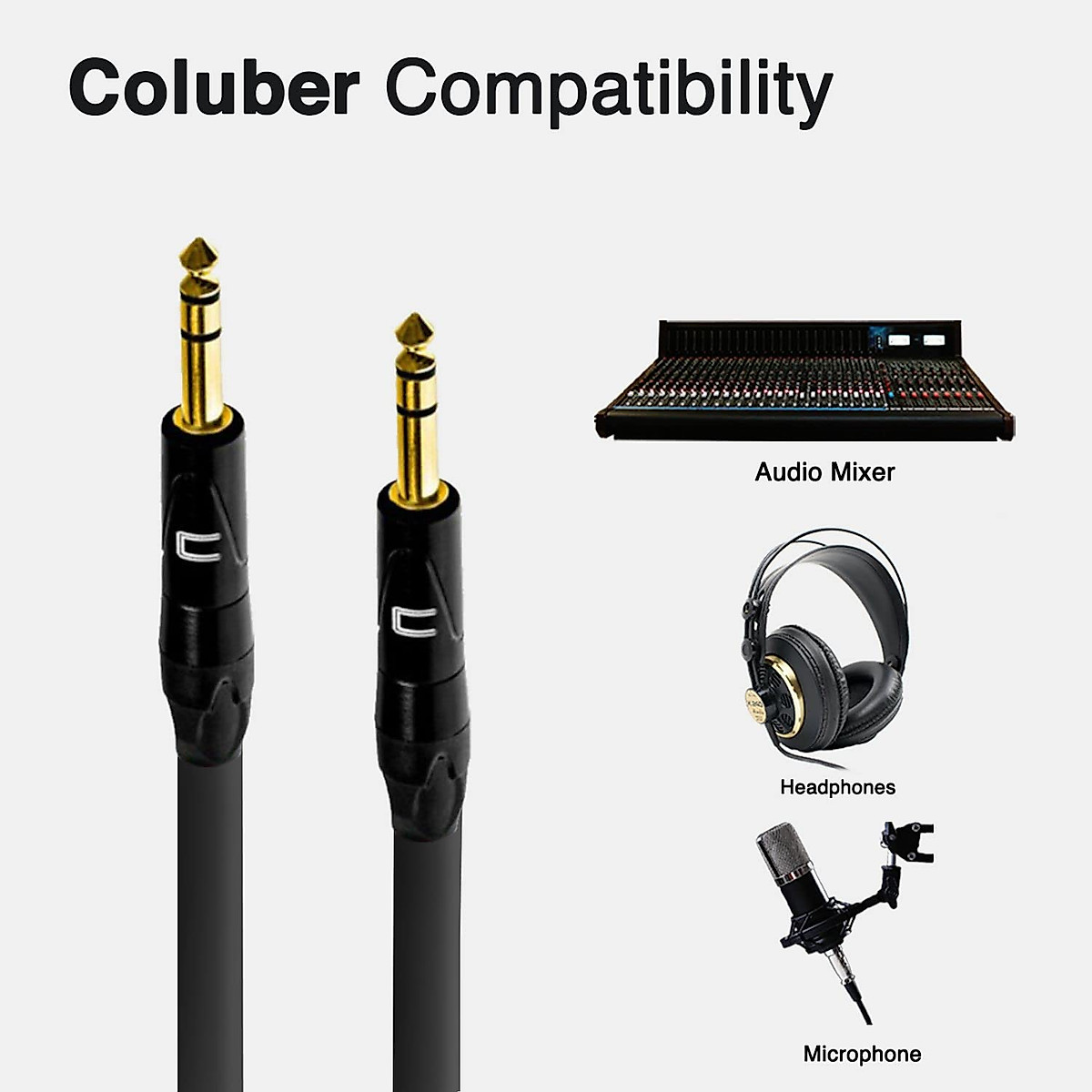 COLUBER CABLE 1/4 TRS Male to 1/4" TRS Male - 10 Feet - Purple - 1/4 (6.35mm) Stereo Balanced Male to Male Connector for Powered Speakers, Audio Interface or Mixer for Live Performance & Recording
