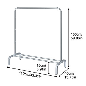 JIUYOTREE Metal Clothing Rack 43.3 Inches Clothes Garment Coat Rack with Bottom Shelf Clothing Rack for Hanging Clothes Coats Skirts Shirts Sweaters Silver Gray