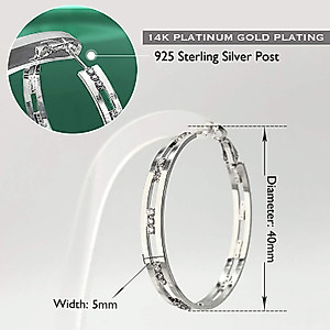 GANADARA Cubic Zirconia Hoop Earrings for Women - 14K Gold Plated 925 Sterling Silver Shiny Wide Round Hoop Earrings (Silver)