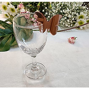XIAOYUE 20pcs of Acrylic Drink Markers,Mirrored Butterfly Champagne Glass Markers,Blank Wedding Drink Charm,DIY Butterfly Place Names Wedding Favours (Rose Gold Mirror)