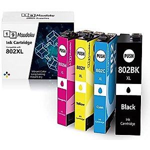 Msudoku 802XL Ink Cartridges Remanufactured Replacement for Epson 802 Ink Cartridges Combo Pack 802XL T802XL T802 Use with Workforce Pro WF-4730 WF-4740 WF-4734 Printers（4 Pack）