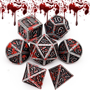 Haxtec Bloodstained Metal DND Dice Set Blood Polyhedral D&D Dice for Dungeons and Dragons Gift TTRPG Antique Metal Halloween Dice