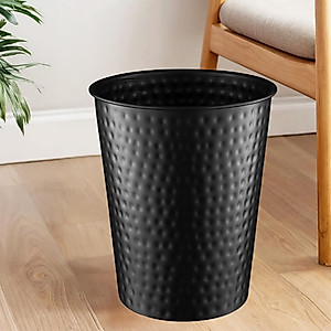 Monarch Abode Matte Black Metal Wastebasket Trash Can, Hand Hammered, Bathroom Decor