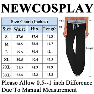 NEWCOSPLAY Women's Comfy Pajama Pants Casual Drawstring Palazzo Lounge Wide Leg Pants (Pure-Black, Large)