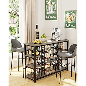 Teraves Modern Wine Rack Table, 47 Inch Wine Baker's Rack with Storage Shelves, 4 Tier Freestanding Wine Rack for Bar, Buffet, Home Kitchen Dining Room Living Room (Black Oak+Black Frame)