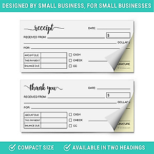 321Done Receipt Book, 2.75x6 Pocket Size 2-Part Carbonless, Made in USA, Cute Handheld Duplicate Copy Order Form for Craft Boutique Business (50 Sets) White/Yellow