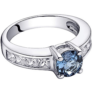 PEORA London Blue Topaz Promise Ring in Sterling Silver, Natural Gemstone, Solitaire Round Shape, 7mm, 1.50 Carats total, Size 5