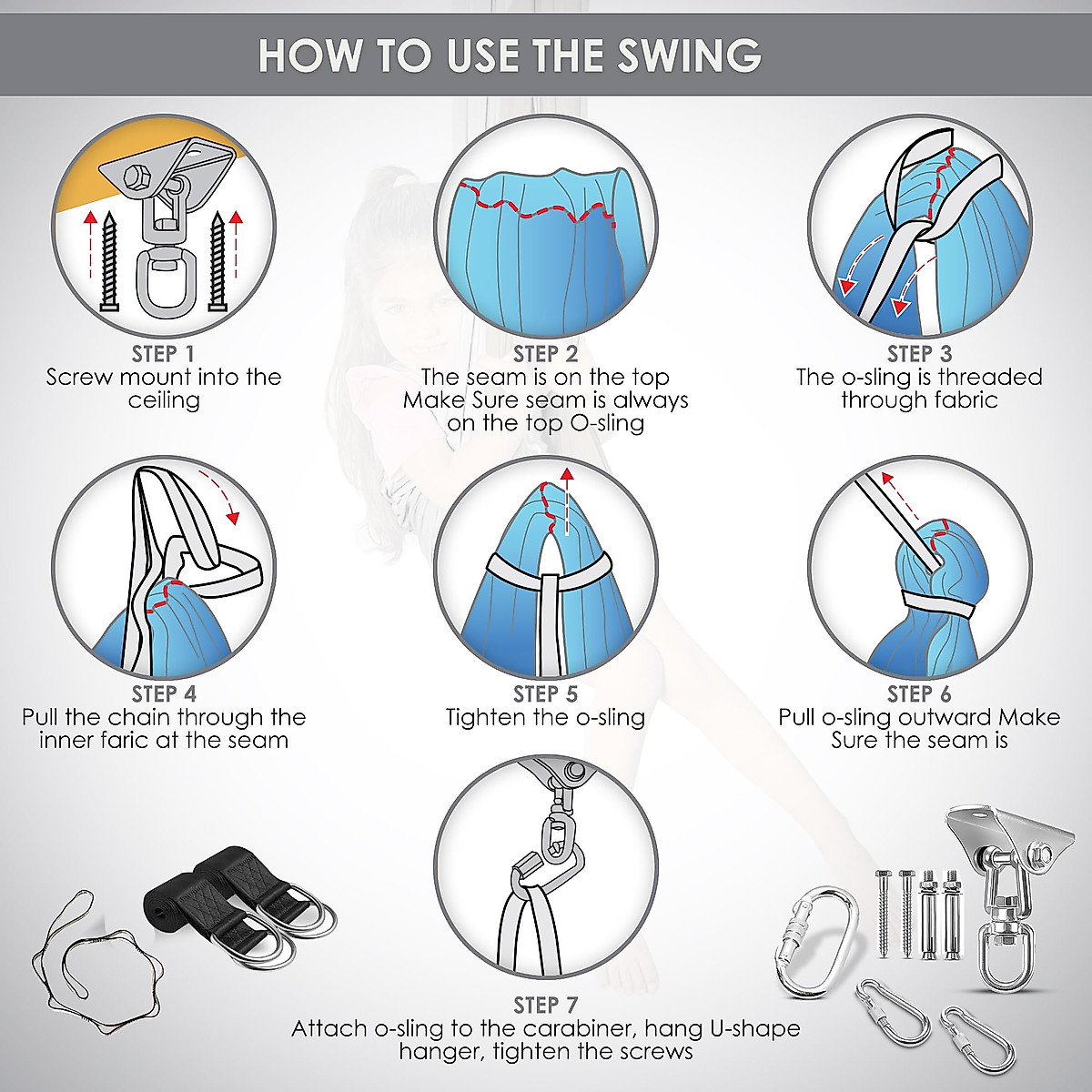 AMMUZA Indoor Sensory Swing For Kids & Adults 200lb - Therapy Swing For Autism, ADHD, Aspergers - Indoor Hammock Kids Swing, Calming Relaxing 360° Adjustable Sensory Toys Gifts (Pink & Grey)