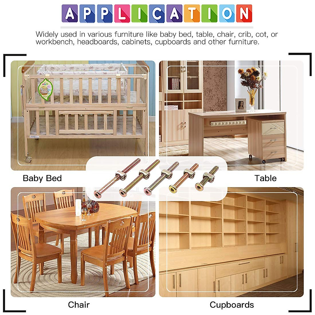 Glarks 100Pcs Zinc Plated M6 x 40/50/60/70/80mm Hex Socket Head Cap Screws Bolts Furniture Crib Bolts with Barrel Nuts Assortment Kit