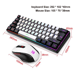 Snpurdiri 2.4G Wireless Gaming Keyboard and Mouse Combo, Include Mini 60% Merchanical Feel RGB Backlit Keyboard, Ergonomic Vertical Feel Small Wireless Mouse(Black and White)