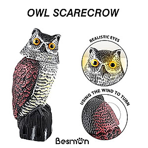 Rolan Owl Decoy Model Used to Scare Birds Away - Flashing Eyes & Frightening Sound Owls for Bird Control
