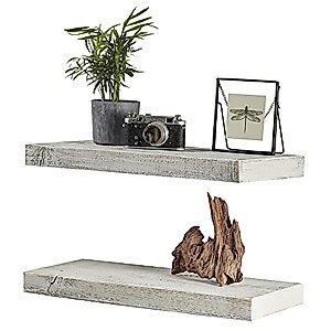 Siberian Heritage Wood Floating Shelves, White Shelves for Wall, Natural Reclaimed Wood Floating Shelves (31"x10"x2") - Rectangle Shelves Set for Home Decor, Farmhouse and Rustic Style - (2 in Pack)