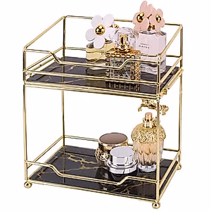 Z PLINRISE Makeup Organizer Shelf, 2 Tier Bathroom Vanity Tray for Perfumes, Makeups, Toiletries and Skincare, Multifunctional Cosmetic Storage Rack for Dresser and Countertop