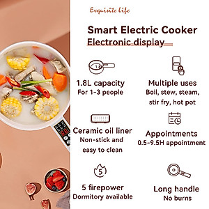 Drizzle Electric Hot Pot Cooker Steamer 1.8L - Multifunctional Non-stick Pan - Dormitory Office Portable Ramen Cooker Steamer Boil Dry Protection - Suitable For Noodles Steak Cooker Eggs Stir-Frying Pasta Oatmeal Smart Button