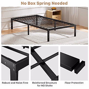 DUMOS Bed Frame - Twin Size Metal Platform Bed Frame Mattress Foundation with Steel Slat Support, No Box Spring Needed, Storage Space Under Frame, Easy Assembly, Black