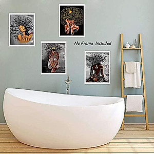 QXN Black Queen Poster African American Wall Art ,Motivational Girl Prints,Black Woman Prints,Fashion Room Modern Bathroom Bedroom Living Decor Aesthetic Artwork- Set of 4 (8''X 10'', No Frame)
