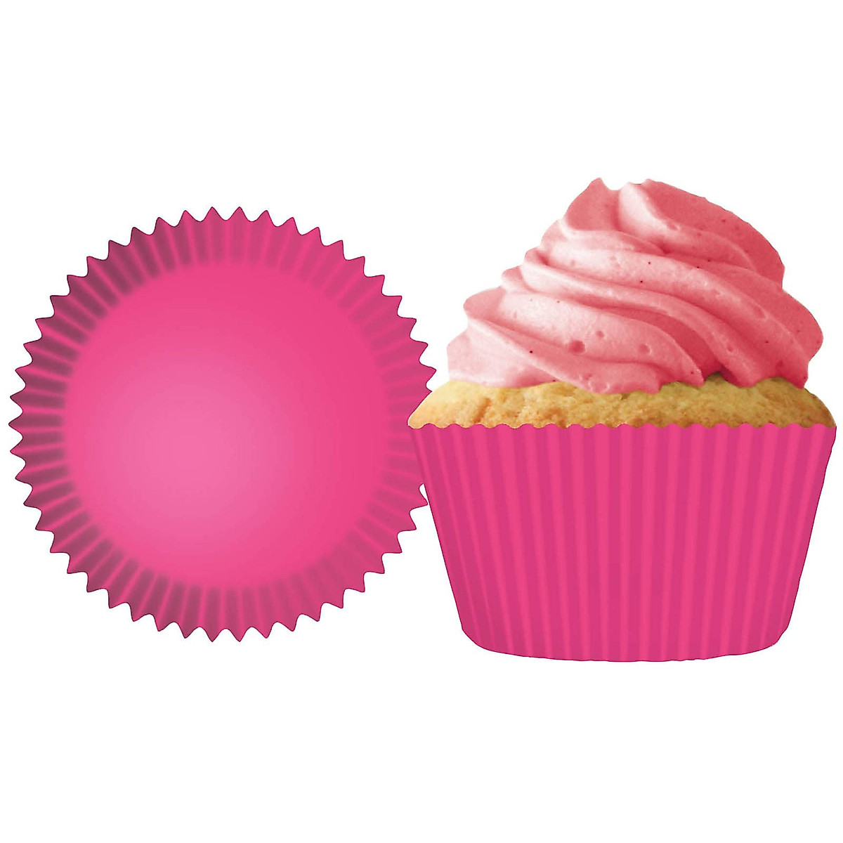 MADE IN USA Pack of 144 Thick Grease Resistant Fluted Cupcake Liners (Bright Pink, Teal & Yellow)