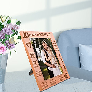 LittleBlueDeer 10th Wedding Anniversary Picture Frame,10th Anniversary Marriage Wood Photo Frame Gifts for Couple,10 Year of Marriage - Ten Year Wedding Keepsake Gift