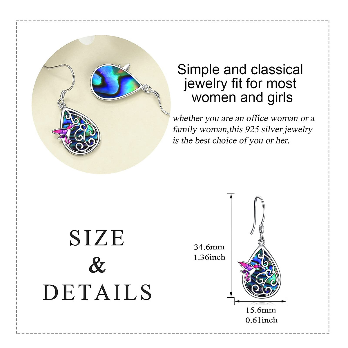 Hummingbird Earrings 925 Sterling Silver Filigree Dangle Earrings Hummingbird Jewelry Gift for Women