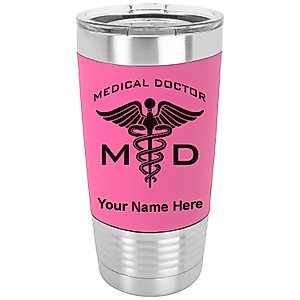 LaserGram 20oz Vacuum Insulated Tumbler Mug, MD Medical Doctor, Personalized Engraving Included (Silicone Grip, Pink)