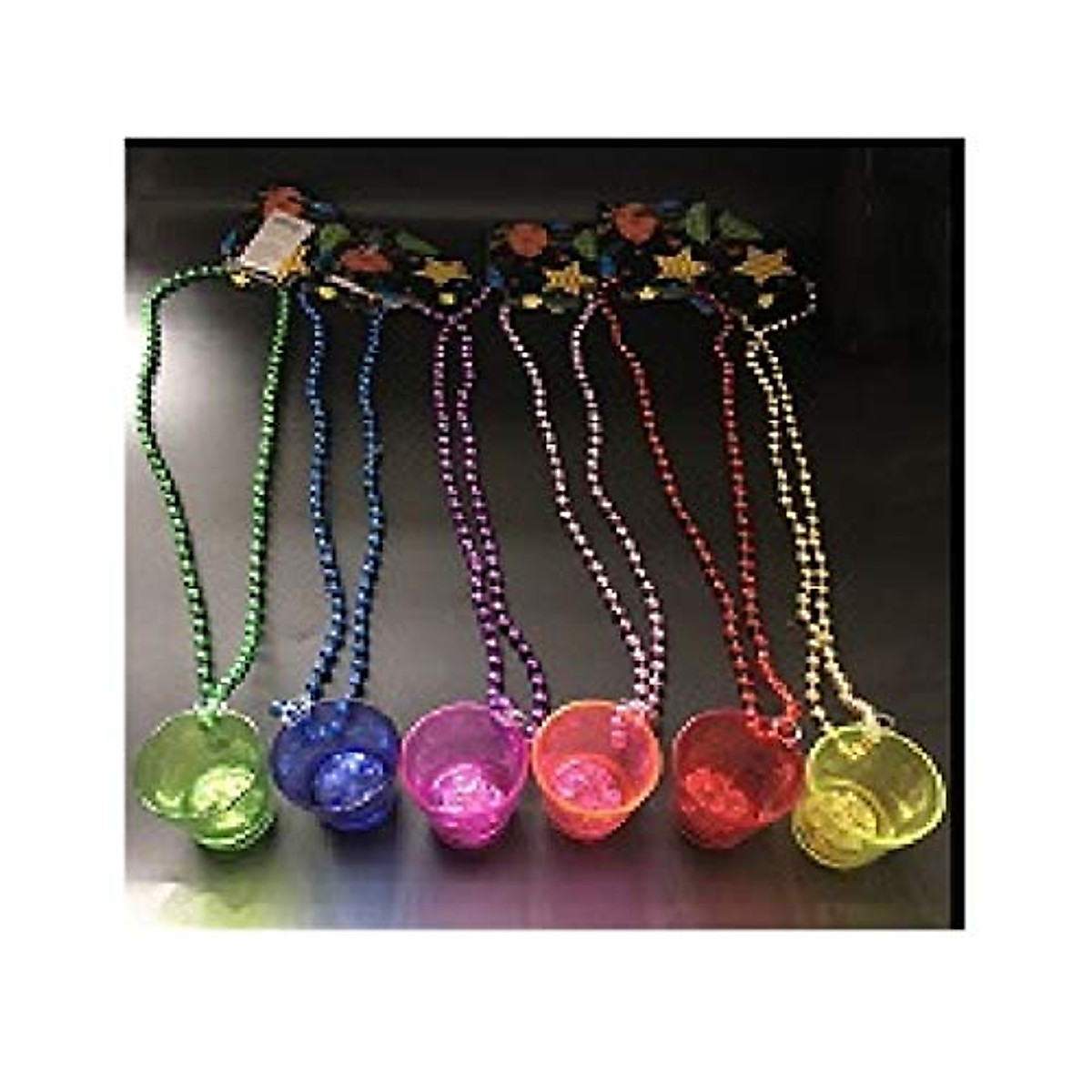 Light Up Flashing LED Shot Glass Mardi Gras Bead Necklace - 12 Pack - Tons of fun for that next party or New Year's Eve