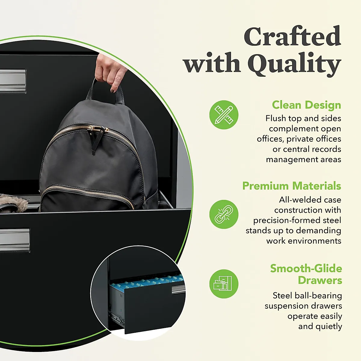 HON Brigade 5 Drawer Lock-800 Series Lateral Office Storage Locking Metal Cabinet 42" W x 18" D-Adjustable Hangrails for A4, legal, Letter Files-Putty