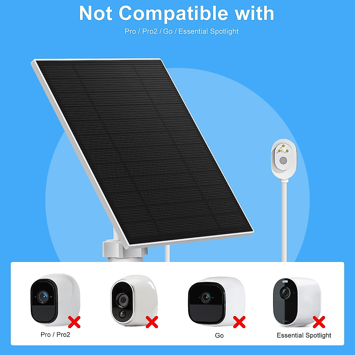 Solar Panel Charger for Arlo,Solar Panel for Arlo Pro 5S 2K,Pro 4,Pro 3,Floodlight,Ultra 2,Ultra,Go 2,5W IP65 Waterproof Solar Panel Charger for Arlo,9.84Ft Charging Cable,360°Wall Mount(1Pack)
