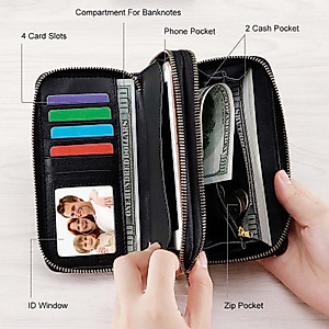 Kamo Womens Wallet Zip Around Phone Wallet Wristlet Travel Long Purse for Women Lady 6.9×3.5（Double Zipper）