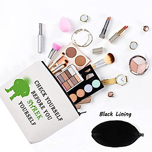 LEVLO Monster Movie Cosmetic Bag Green Monster Fans Gift Check Yourself Before You Monster Yourself Makeup Zipper Pouch Bag (Check Yourself)