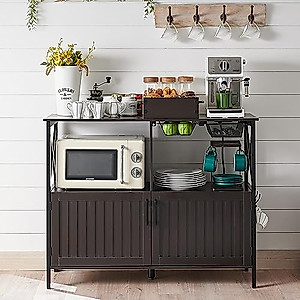 Lovitgo Buffet Cabinet with Coffee Station Organizer, Farmhouse Coffee Bar Cabinet with Adjustable Shelves, Wooden Sideboard, Kitchen Buffet Furniture for Kitchen Dinning Room Living Room Hallway