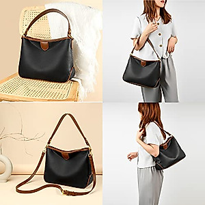 TarsaMult Hobo Bags for Women Soft Faux Leather Shoulder Crossbody Ladies Purses and Handbags Fashion Large Bucket Tote Bag(6157 Black)